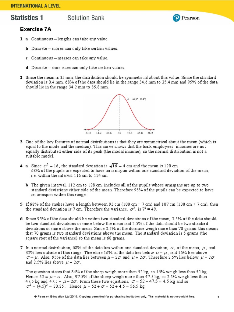 Ial Maths s1 Ex7a | PDF | Mean | Standard Deviation