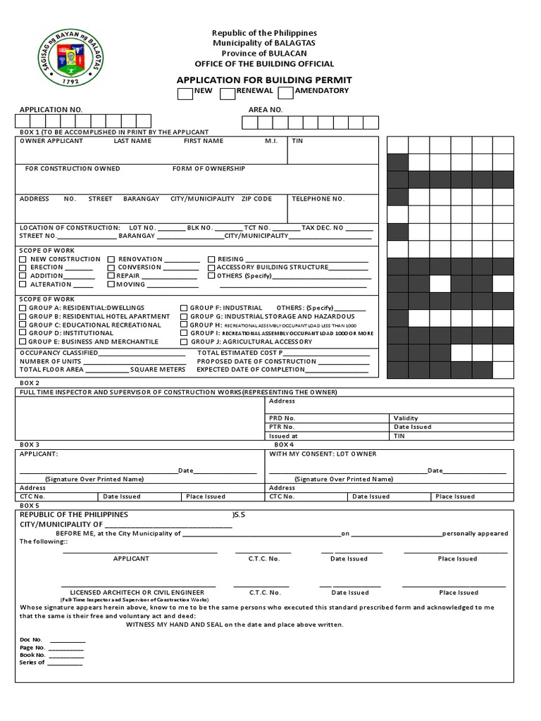 Application For Building Permit: Office of The Building Official | PDF | Specification ...