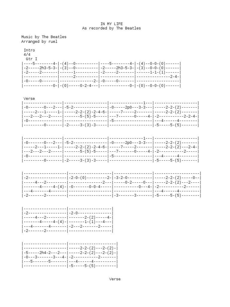In My Life Tabs - Beatles | PDF | The Beatles | George Harrison
