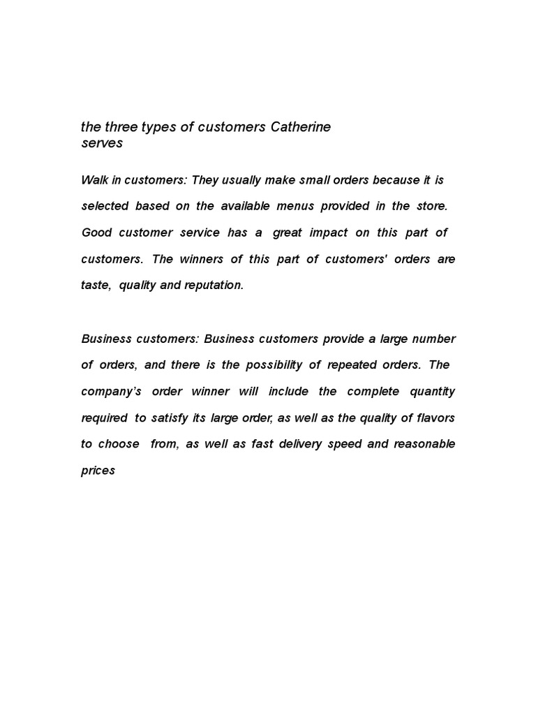 The Three Types of Customers Catherine Serves | PDF