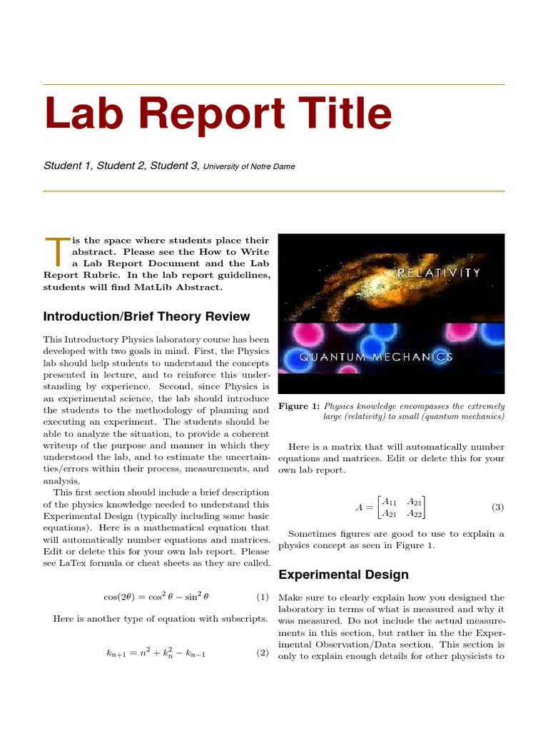 Lab Report Template Physics 11422 | PDF | Experiment | Physics