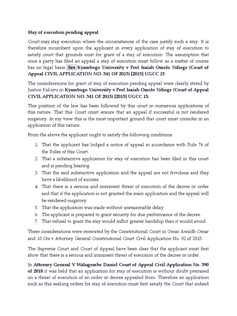Authorities On Stay of Execution | PDF | Lawsuit | Judgment (Law)