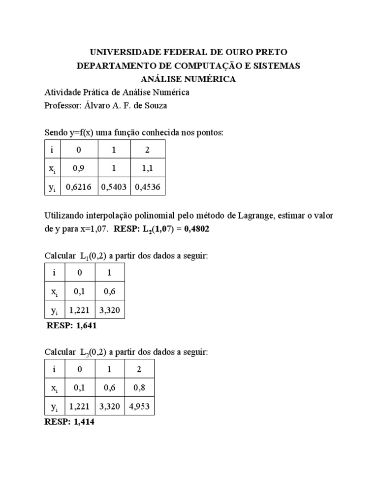 Lista Interpolação de Lagrange PDF | PDF