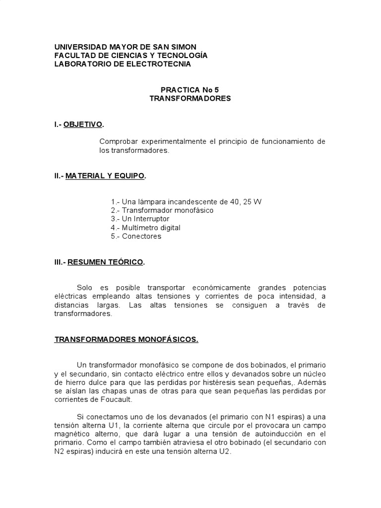 Lab 5 1 Pdf Transformador Corriente Eléctrica