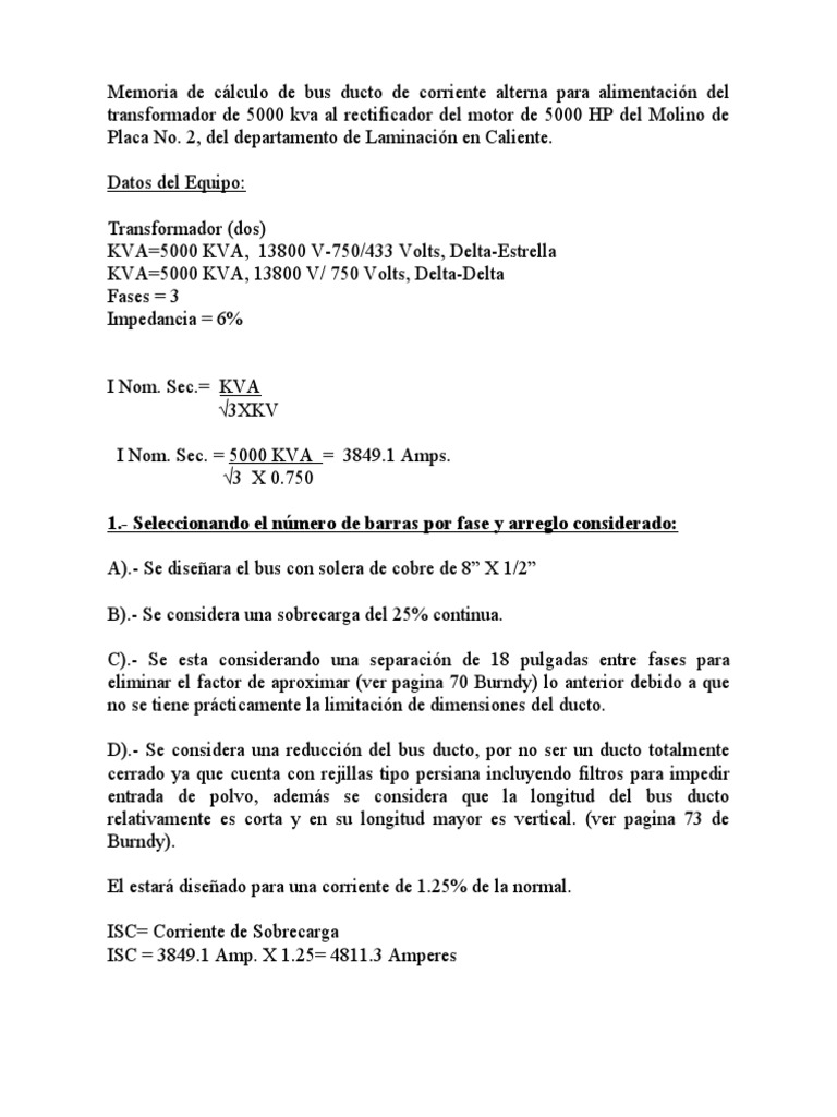 Cálculo de Bus Ducto Eléctrico para Transformadores | PDF ...