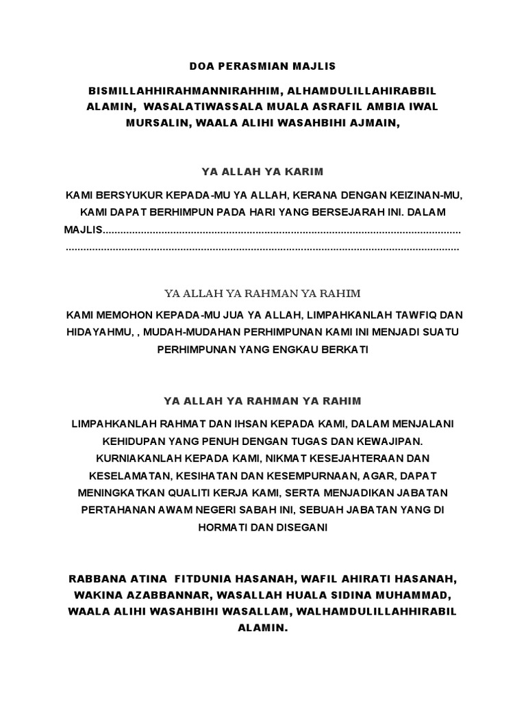 Doa Perasmian Majlis Bersejarah | PDF