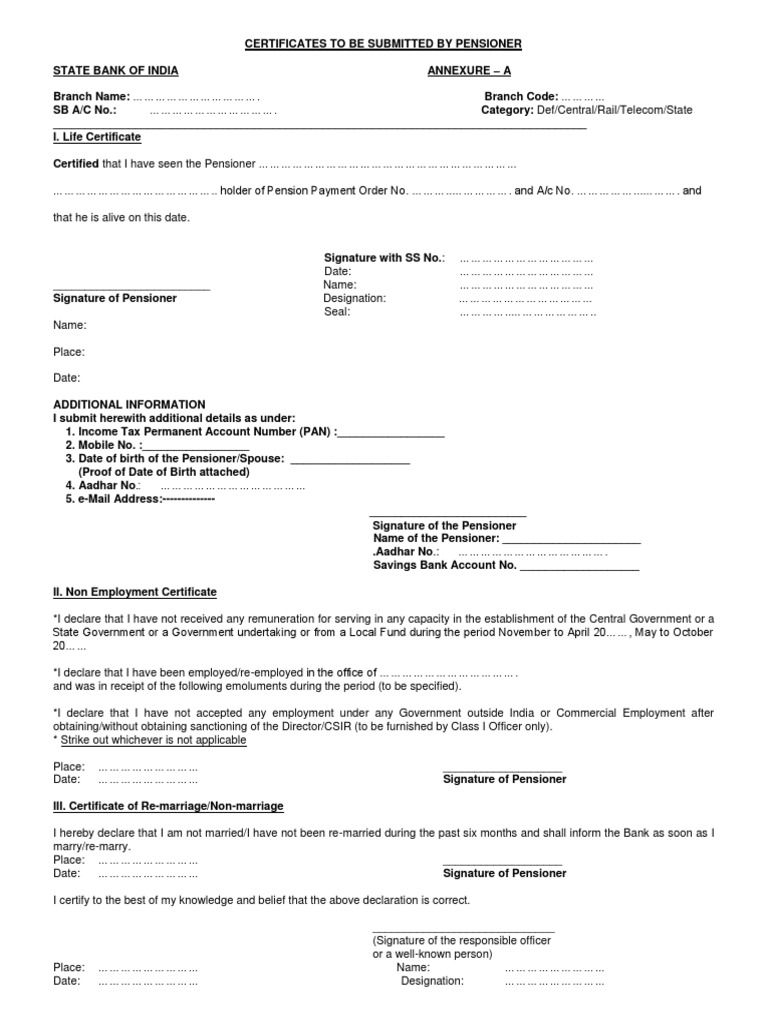 SBI Life Certificate for Pensioners | PDF | Taxation | Government Finances