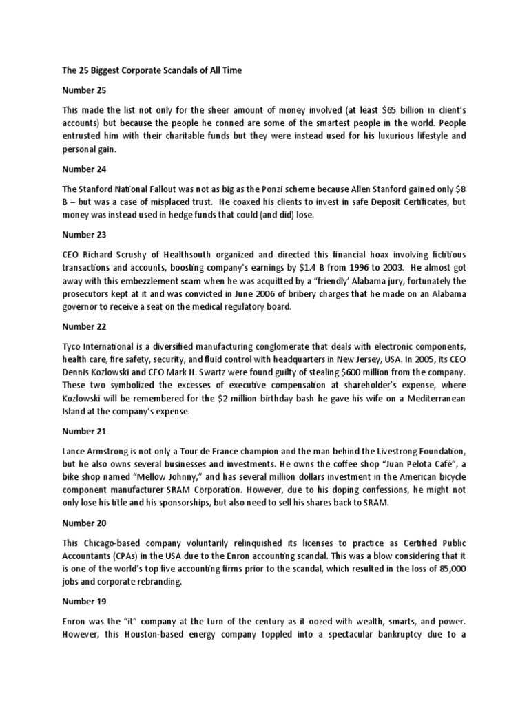 Top 25 Corporate Scandals in History | PDF | Libor | Corporate Law