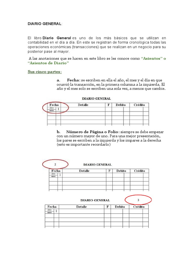 El libro Diario General y sus componentes básicos | PDF | Contabilidad ...