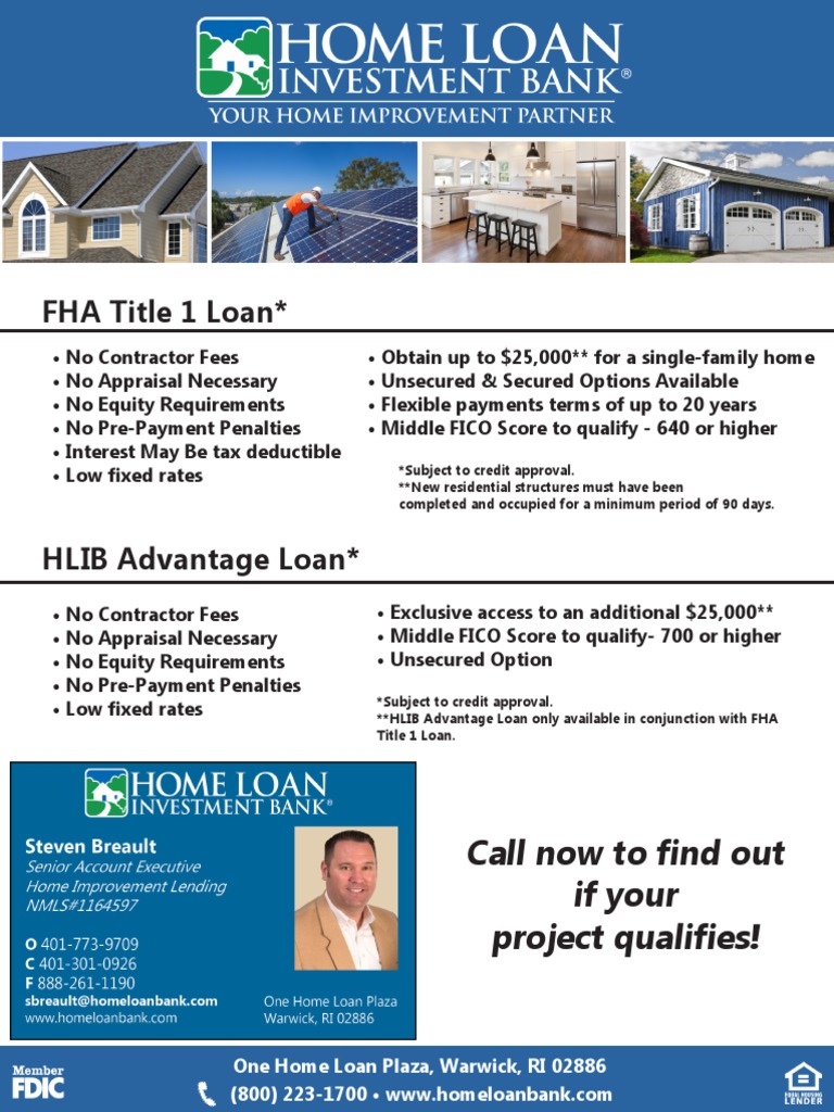 FHA Title 1 Loan : Call Now To Find Out If Your Project Qualifies! | PDF