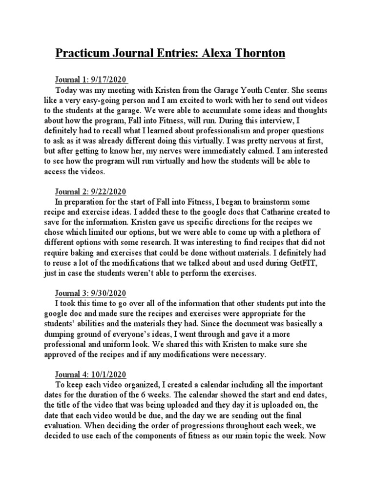 Practicum Journal Entries | PDF | Psychological Concepts