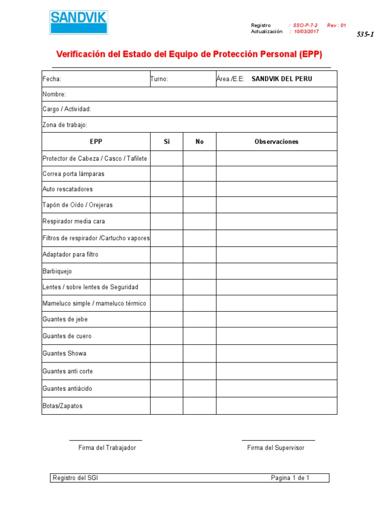 Formato de Inspeccion de Epps Unidad Minera | PDF