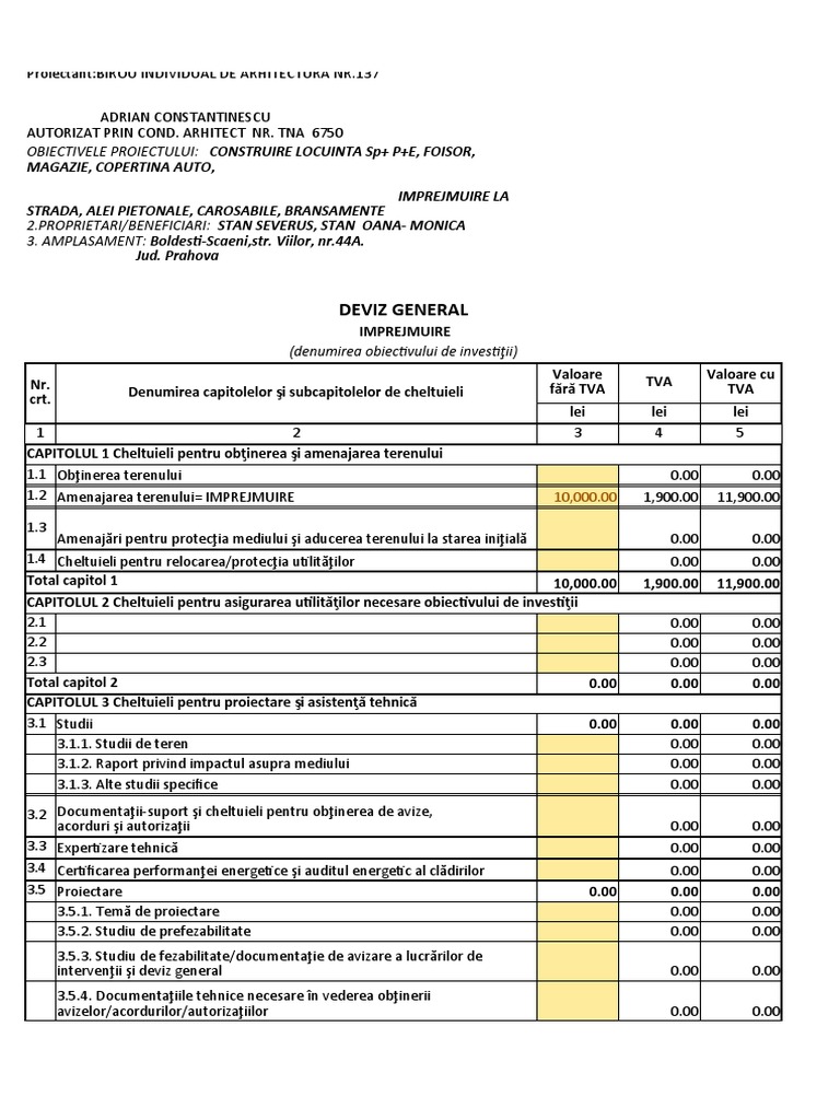 Deviz-general-model-excel-conform-HG-907 - IMPREJMUIRE | PDF
