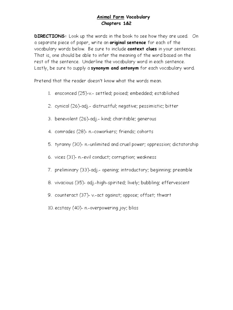 Animal Farm Vocabulary by Chapter | PDF | Lexical Semantics | Vocabulary