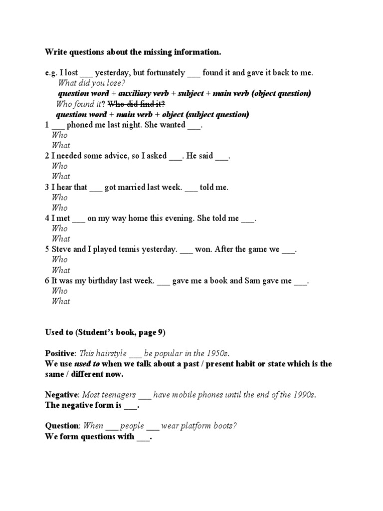 Question Word + Auxiliary Verb + Subject + Main Verb (Object Question ...