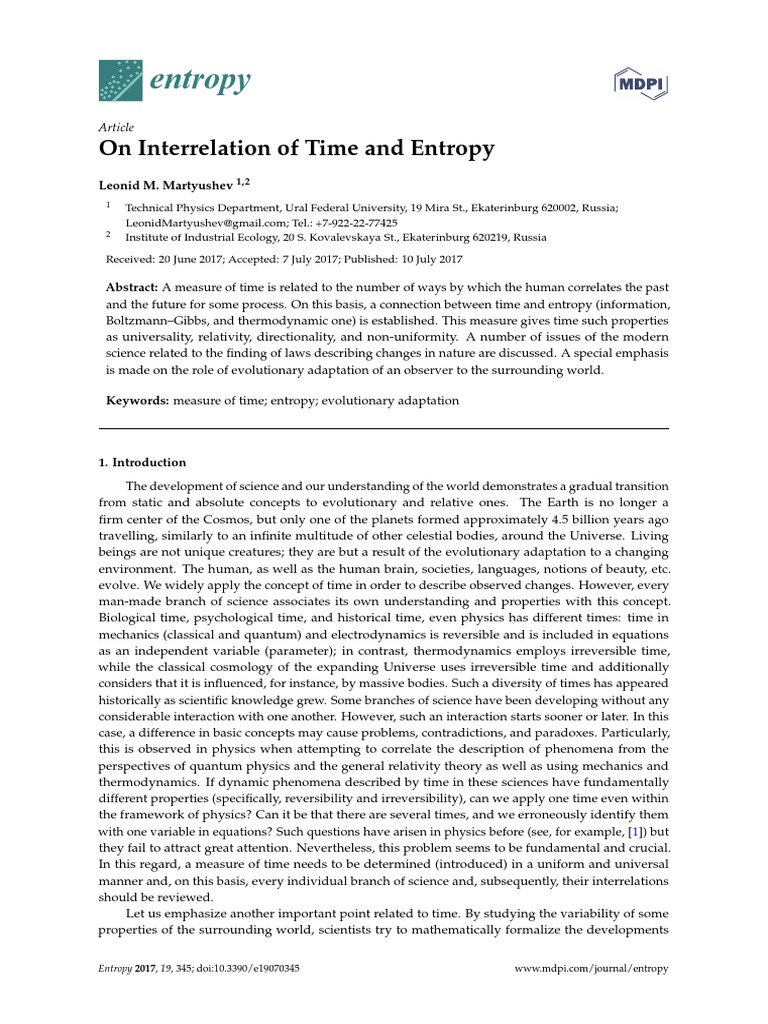 Entropy: On Interrelation of Time and Entropy | PDF | Time | Entropy