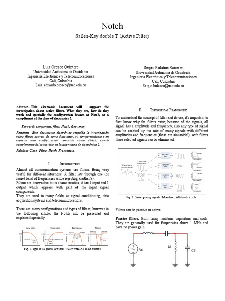 Notch: Sallen-Key Double T (Active Filter) | PDF | Electronic Filter ...
