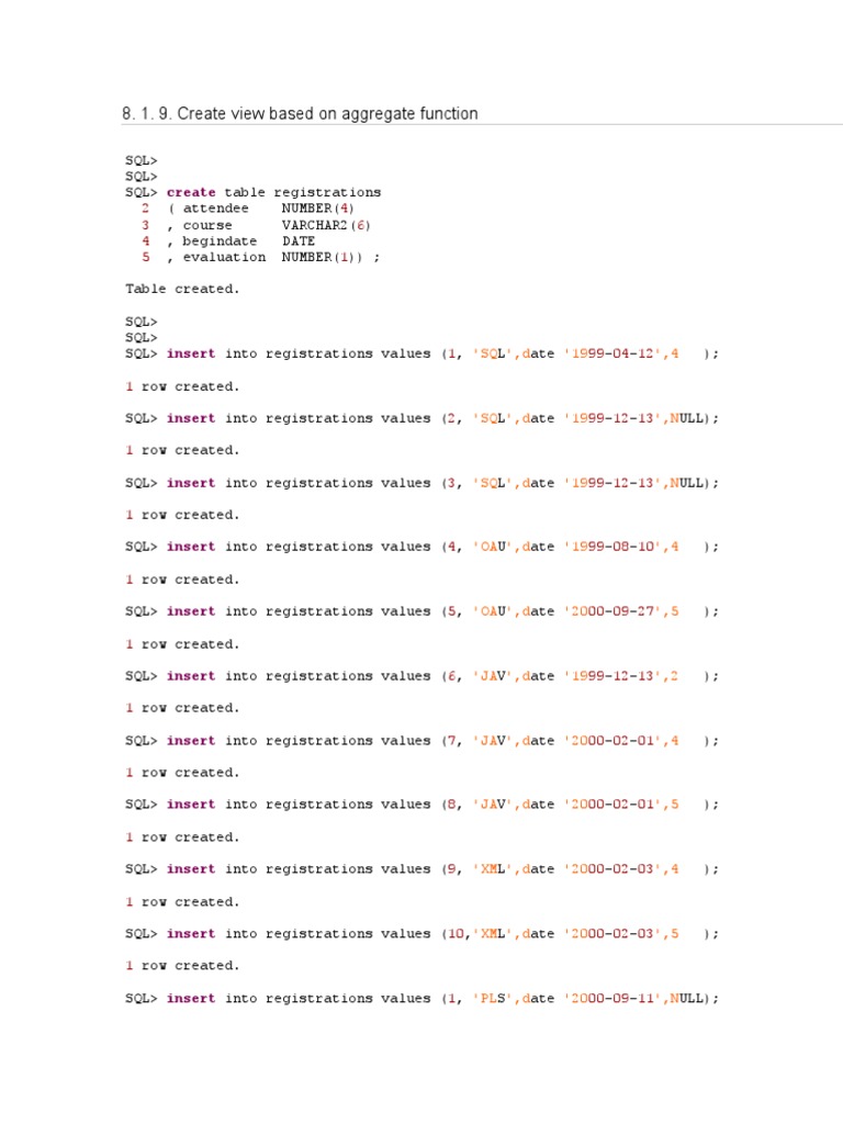 Create View Based On Aggregate Function Pdf Data Information Retrieval
