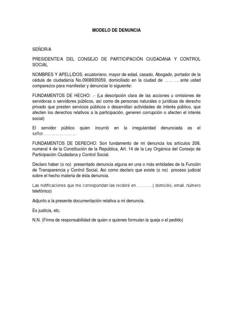 Modelo de Denuncia | PDF