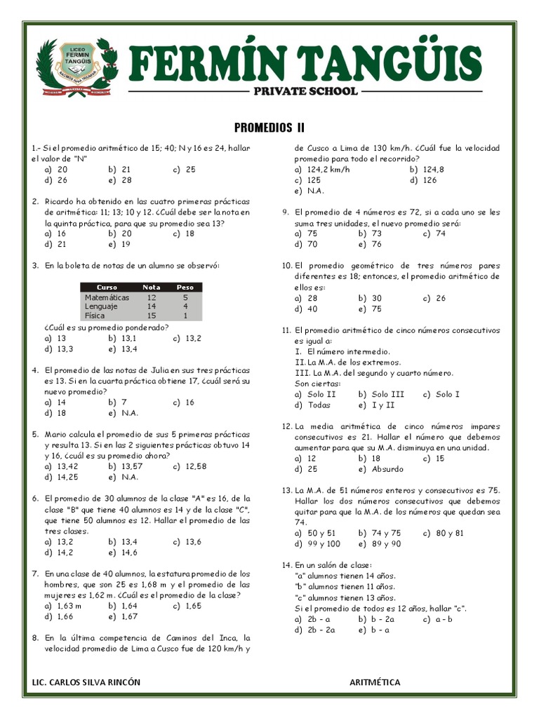 Promedios Ii PDF | PDF | Enseñanza de matemática | Science