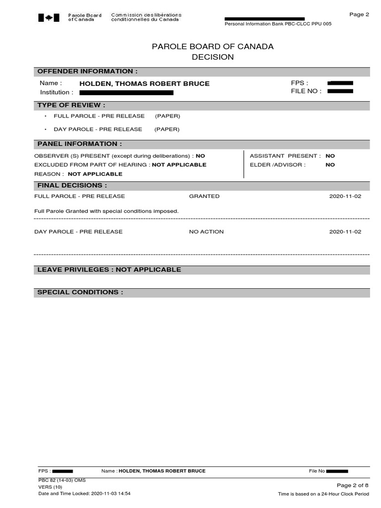 Tom Holden Parole Documents | PDF | Recidivism | Parole