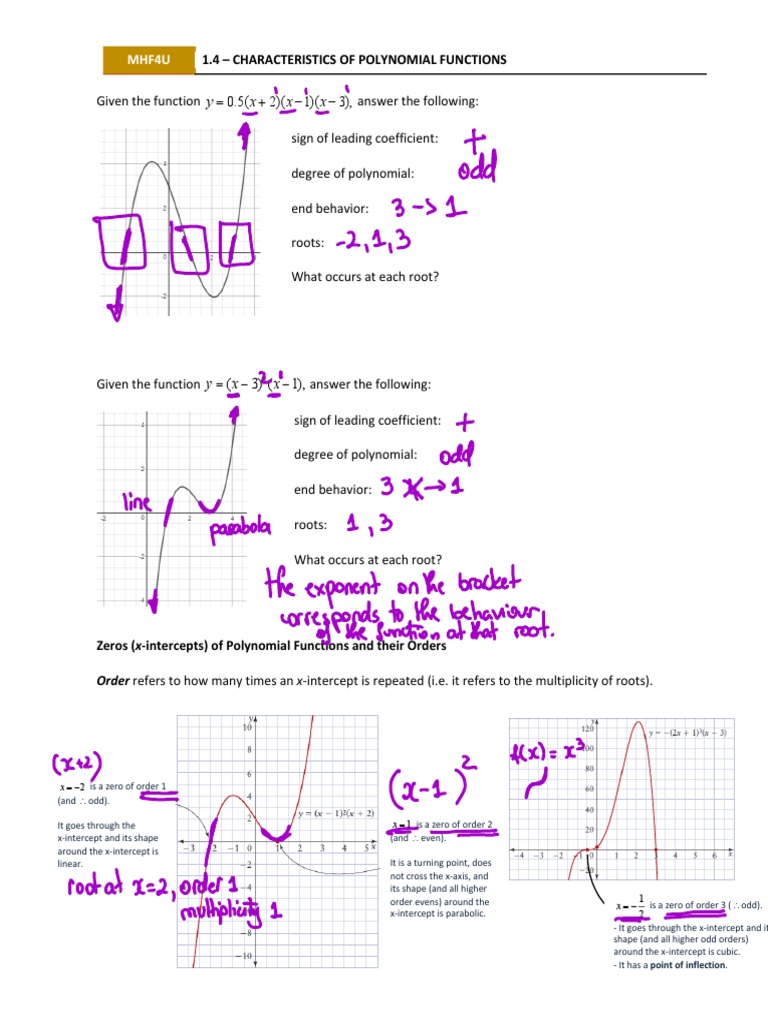 1.04 Characteristics of Polynomial Functions (FILLED In) PDF | PDF ...