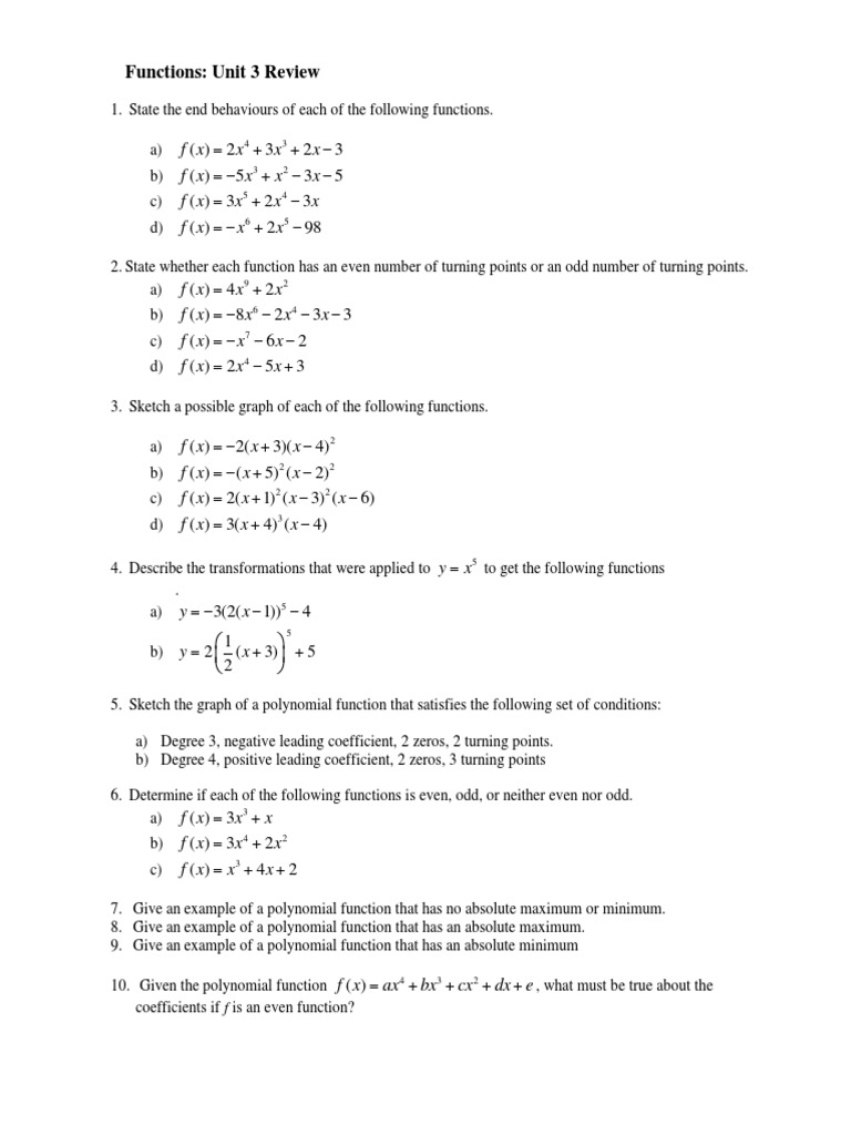 Review of Key Concepts in Polynomial Functions and Their Graphs | PDF ...