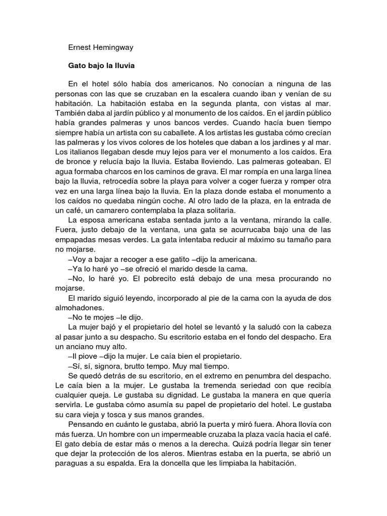 ERNEST HEMINGWAY Gato Bajo La Lluvia | PDF | Ernest Hemingway | Gatos