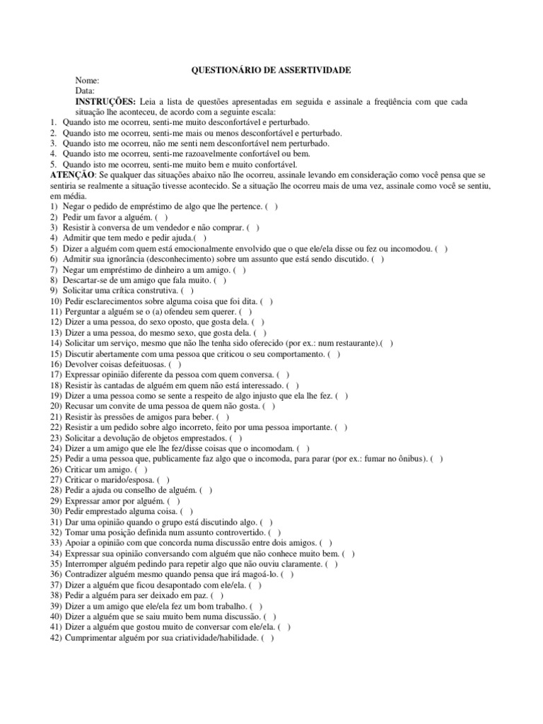 Questionário de Assertividade PDF | PDF | Autoajuda