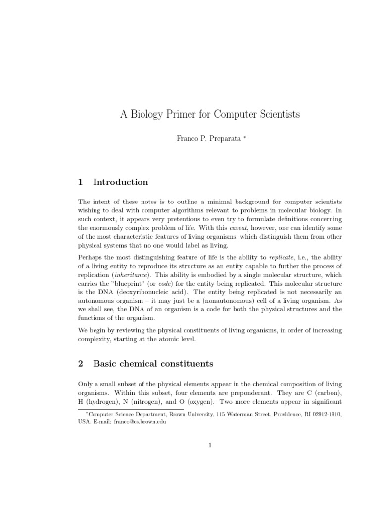 A Biology Primer For Computer Scientists: Franco P. Preparata | PDF ...