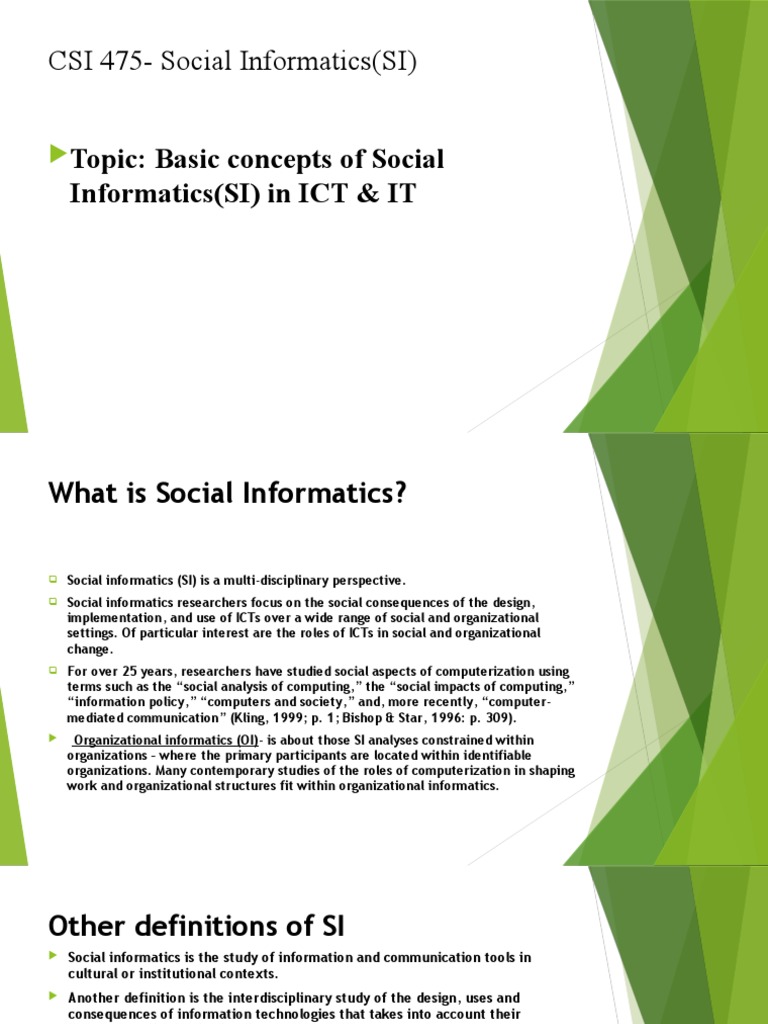Topic: Basic Concepts of Social Informatics (SI) in ICT & IT | PDF ...