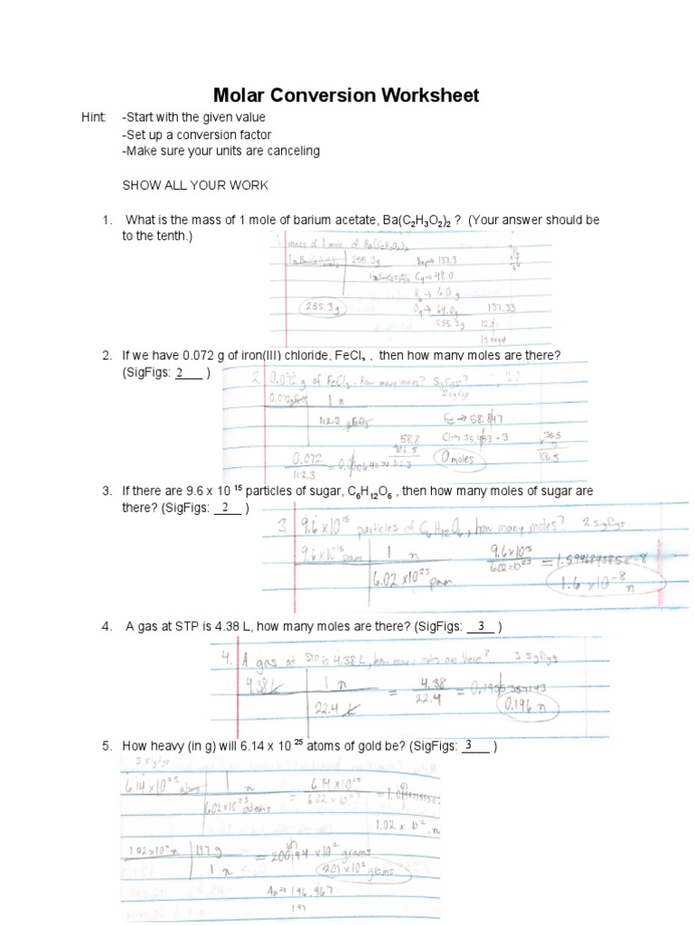 20-21 Molar Conversion Worksheet | PDF
