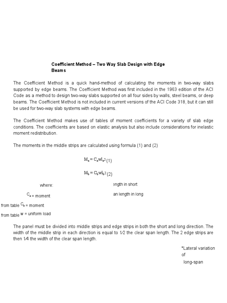 Two Way Slab Design Using The Coefficient Method | PDF | Beam (Structure) | Civil Engineering