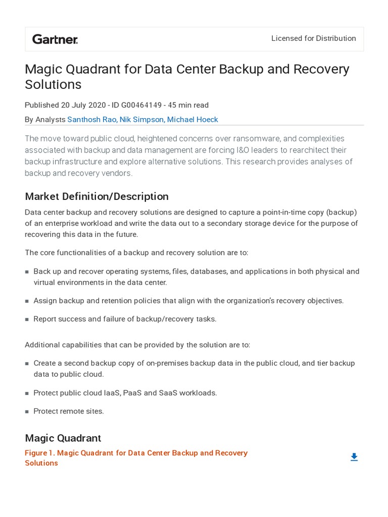 Magic Quadrant For Data Center Backup and Recovery Solutions | PDF ...