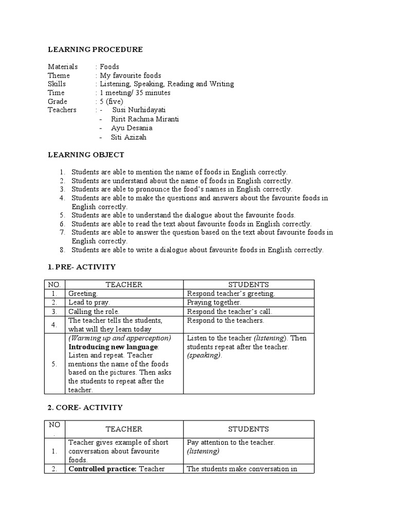 Favorite Foods Learning Activity | PDF | Foods | Cuisine