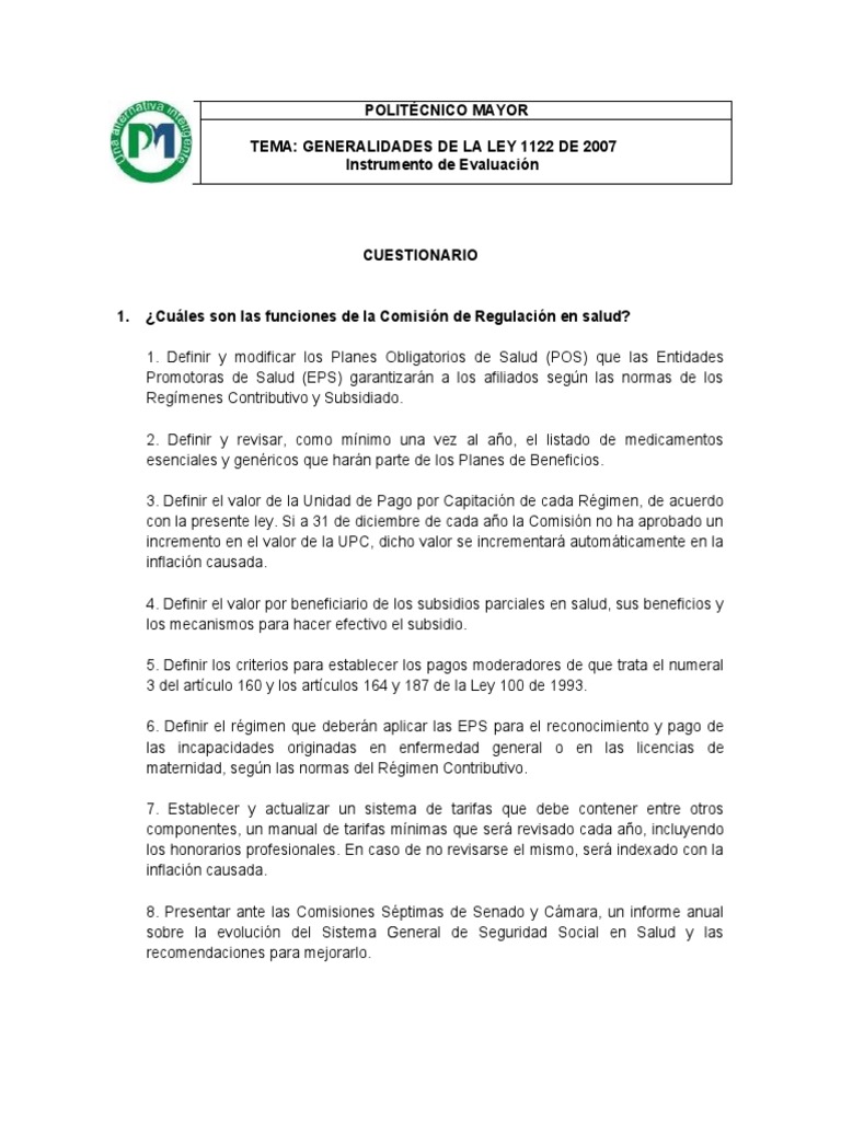 Taller Ley 1122 y Ley 1438 | PDF | Política | Gobierno