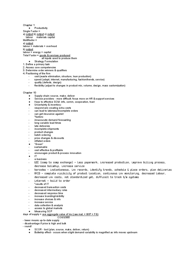 Midterm Cheat Sheet | PDF | Supply Chain Management | Business Economics