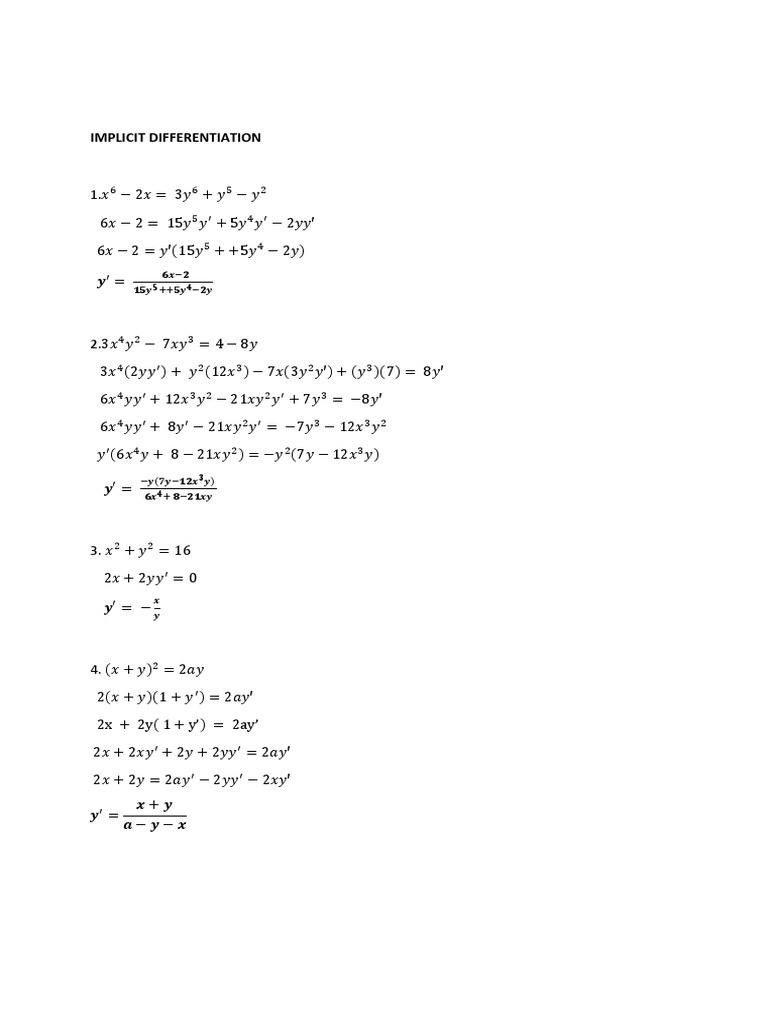 Lesson 05 - Implicit Differentiation PDF | PDF | Differential Geometry | Differential Topology