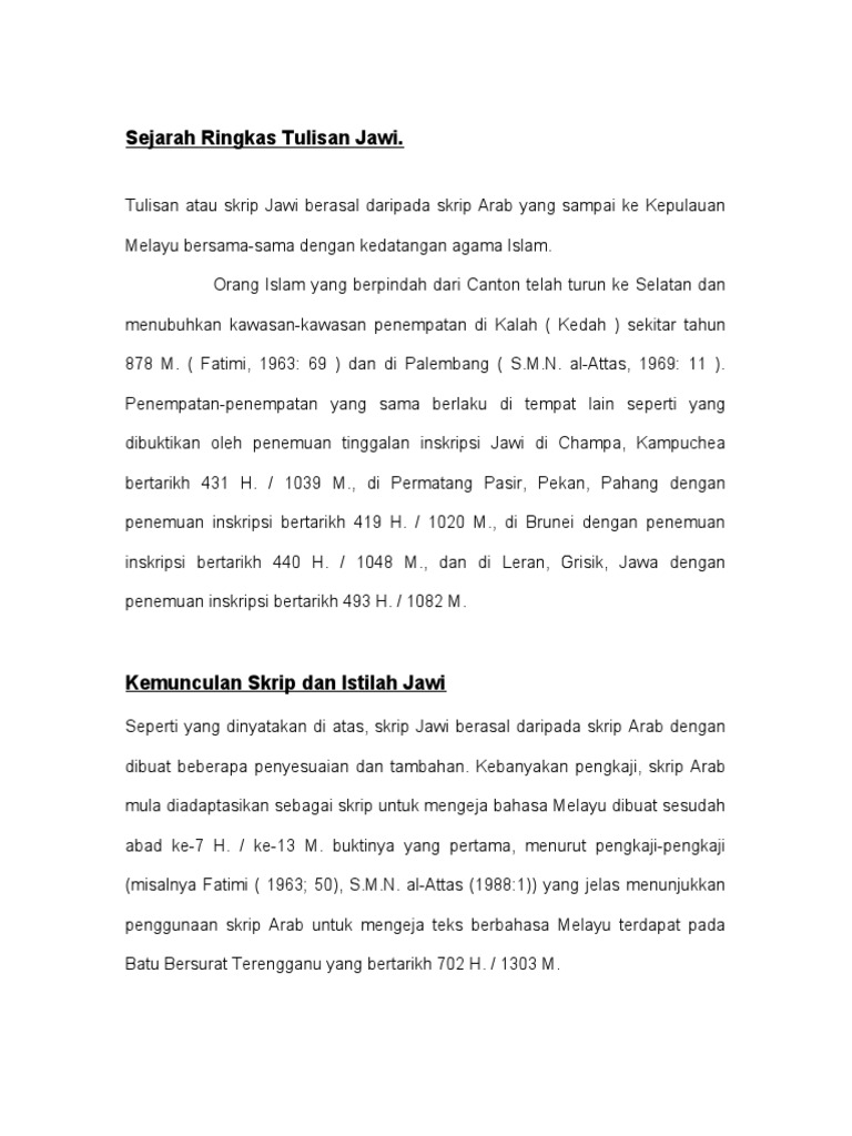 Sejarah Ringkas Tulisan Jawi | PDF