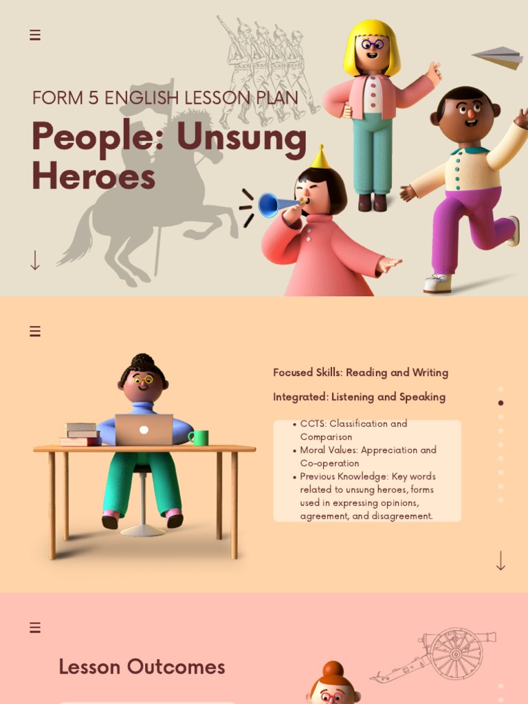 Form 5 English Lesson Plan: People: Unsung Heroes | PDF | Reading ...