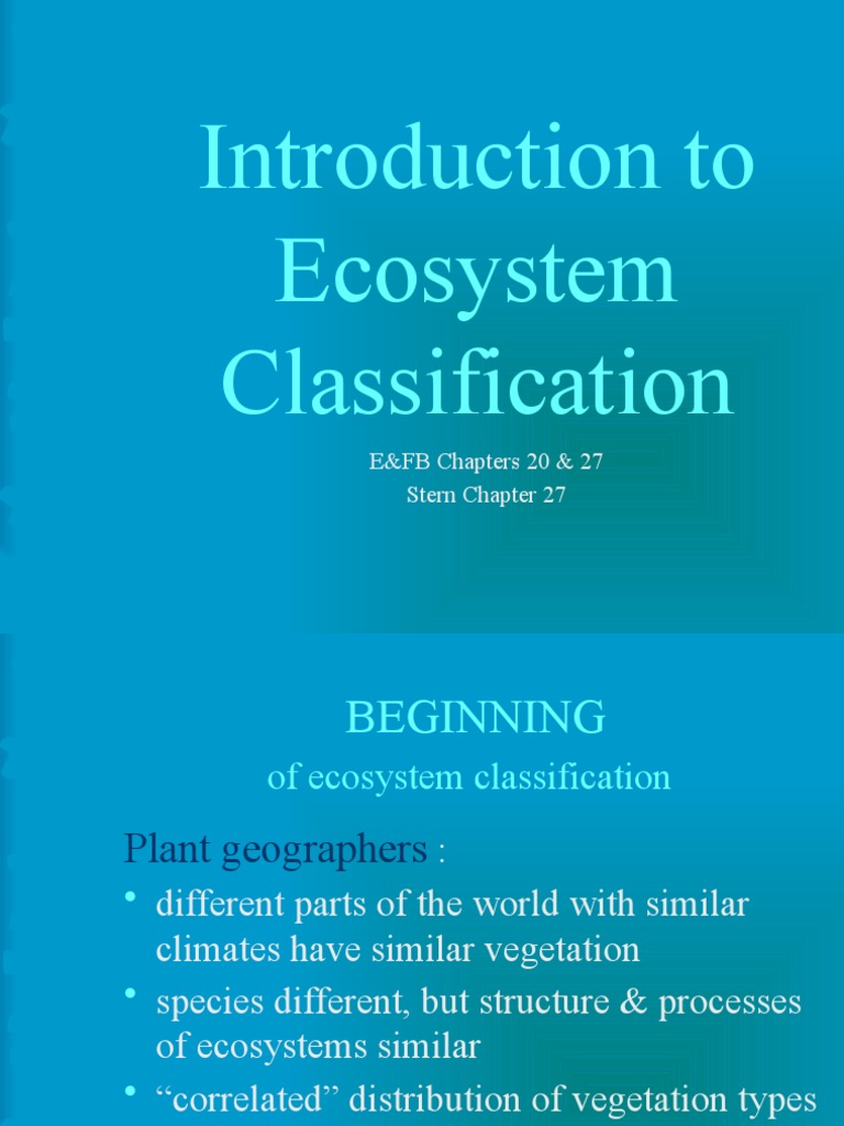 Introduction To Ecosystem Classification E Fb Chapters 20 27 Stern