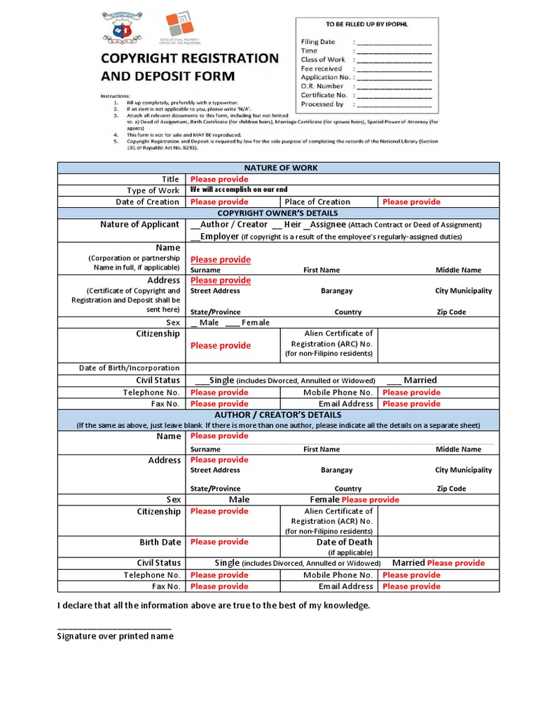 Copyright Form - Blank | PDF | Assignment (Law) | Intellectual Works