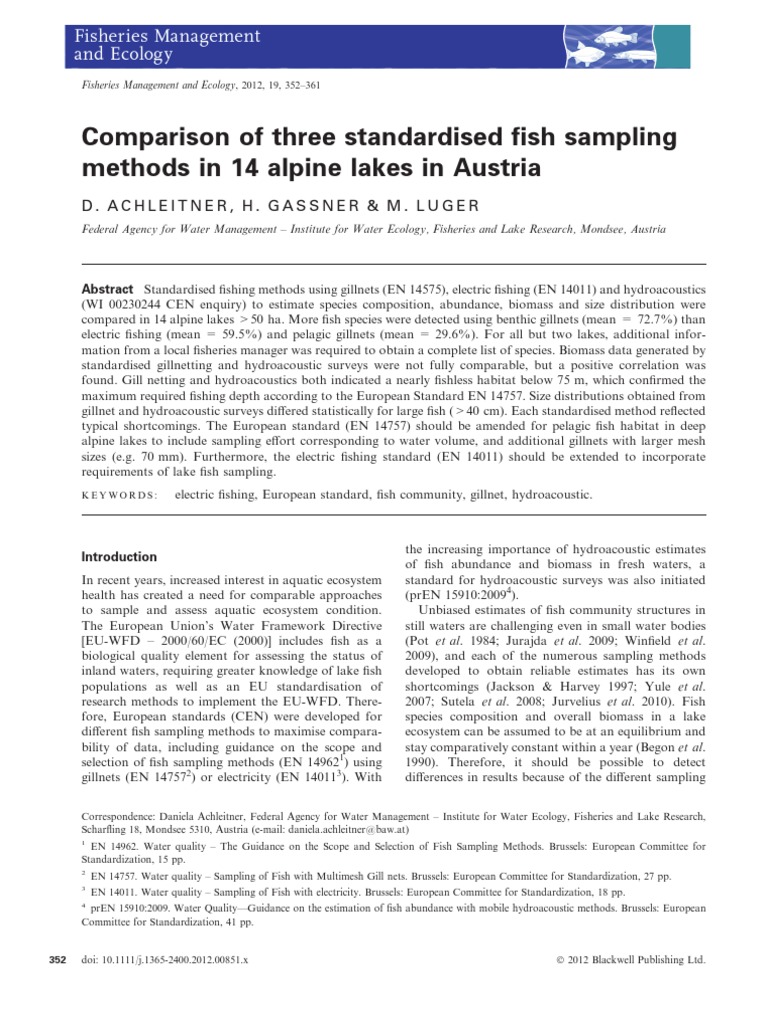 Comparison of Three Standardised Fish Sampling Methods in 14 Alpine ...