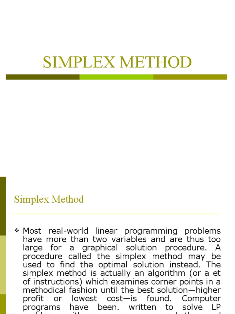 Step-by-Step Simplex Method Guide | PDF | Linear Programming ...