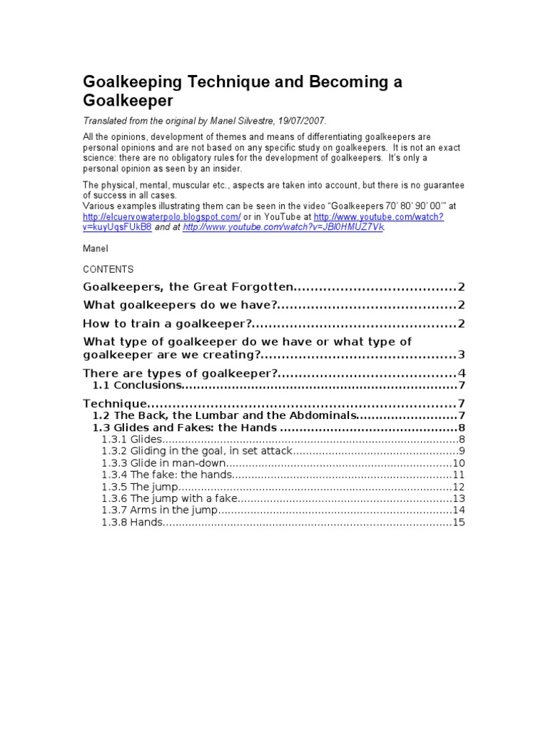Training Techniques for Goalkeepers | PDF | Sports | Leisure