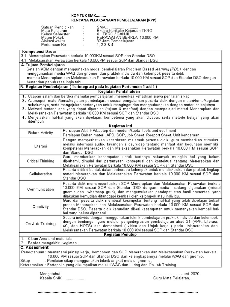 RPP Ch.10.000 KM Satu Lembar SMK | PDF | Karier & Perkembangan | Bisnis