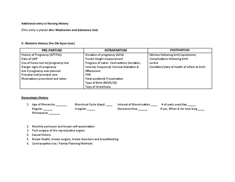 Pre-Partum Intrapartum: Additional Entry in Nursing History | PDF ...