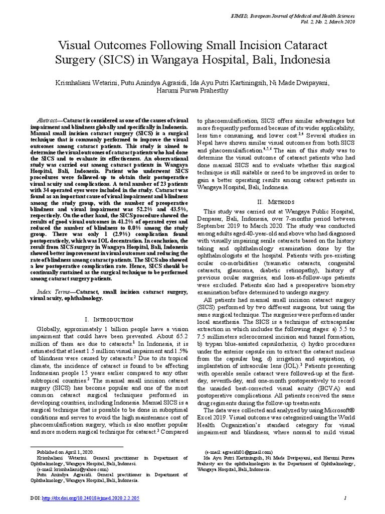 Visual Outcomes Following Small Incision Cataract Surgery (SICS) in ...