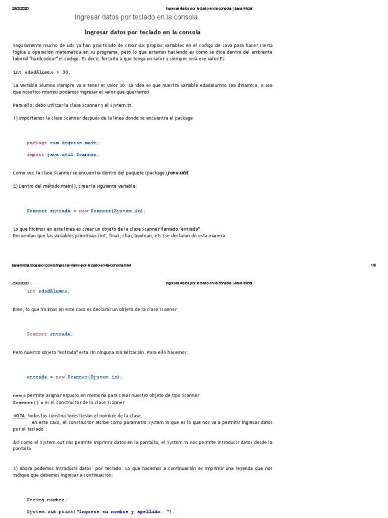 Ingresar Datos Por Teclado en La Consola - Java Inicial | PDF | Objeto (informática) | Java ...