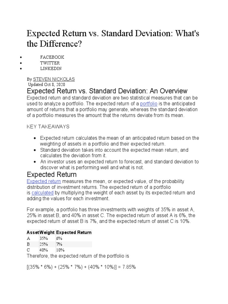 Expected Return vs. Standard Deviation: What's The Difference? | PDF ...
